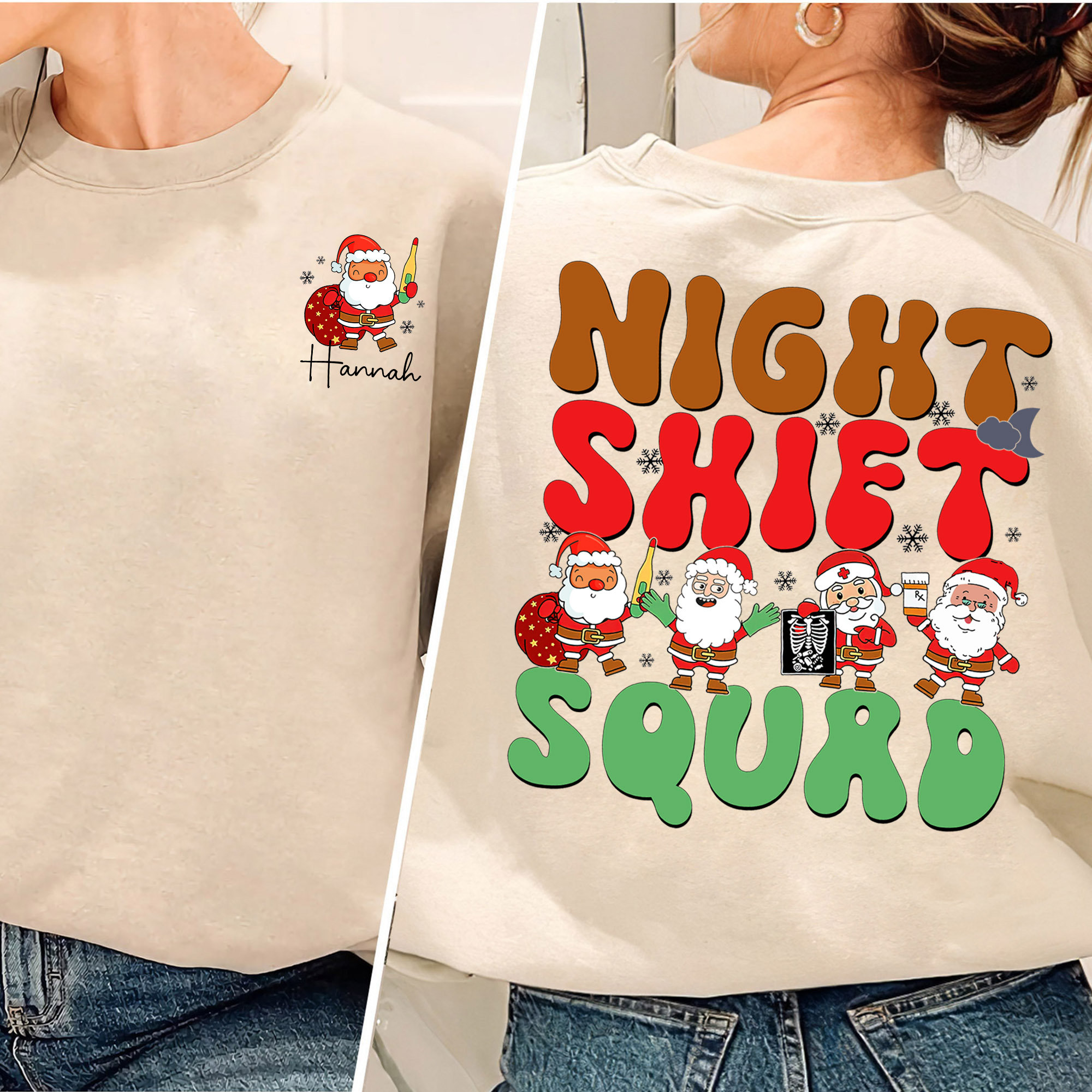 Night Shift Squad Custom Name Nurse Shirt Santa Nurse - Etsy