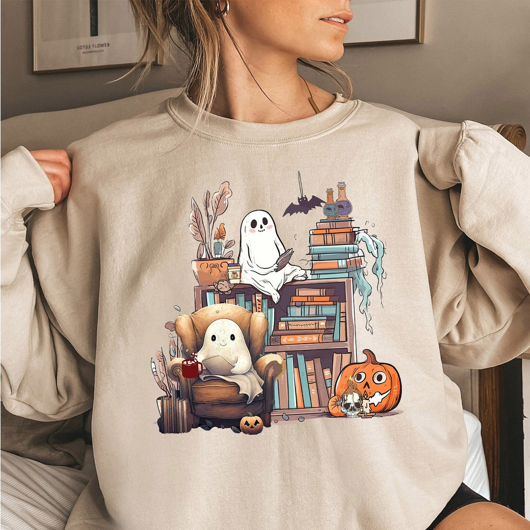 Ghost Reading Books Sweatshirt, Bookish Halloween Sweatshirt, Librarian ...