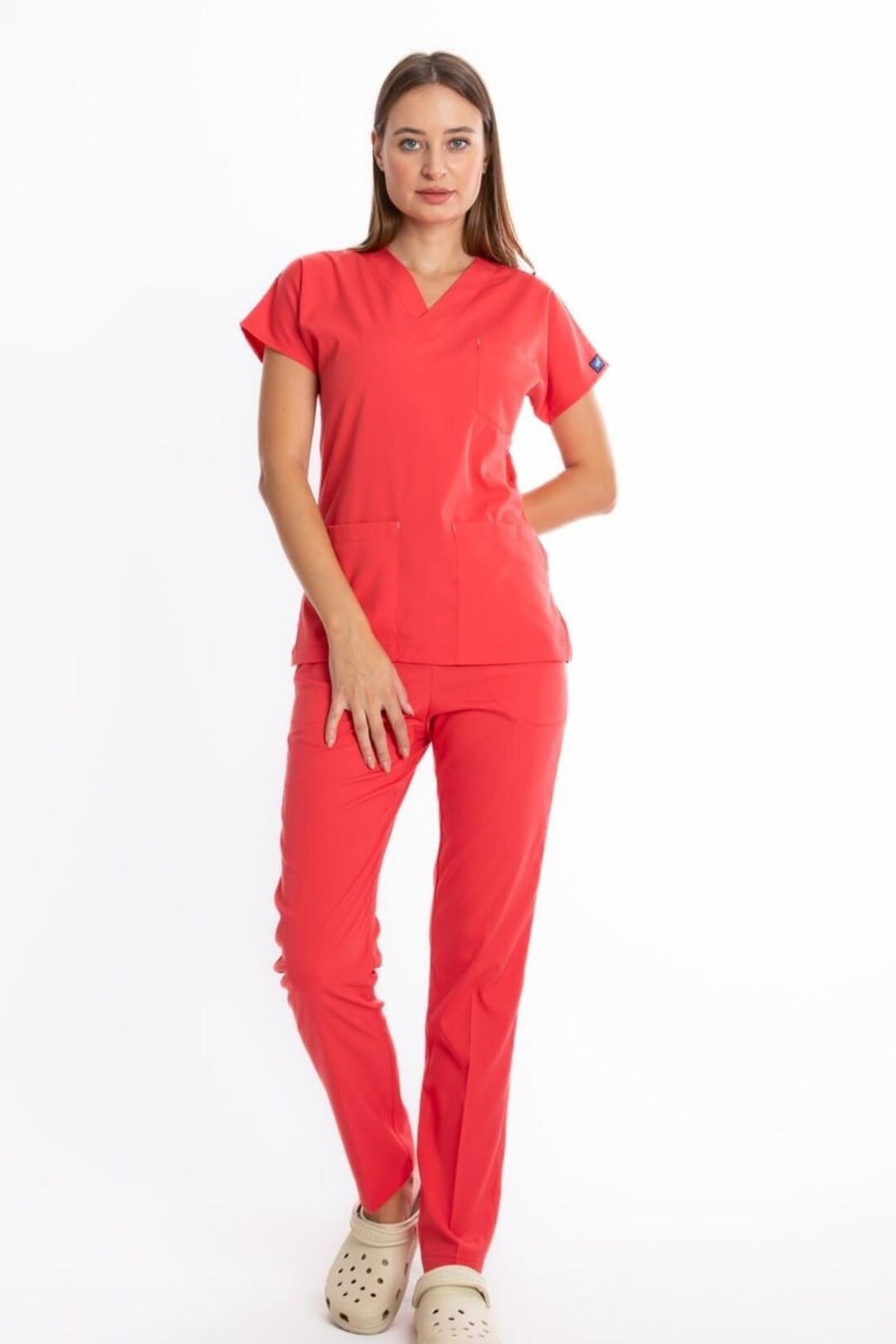 Pomegranate Red Custom Scrub Set,nurse Scrub, Doctor Scrub Tops, Scrub ...