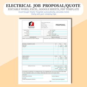 Editable Electrical Proposal Template: Auto-calculating in Excel, Word ...