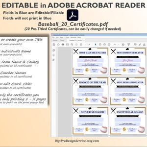 Editable Baseball Award Certificates: 21 PDF Templates (instant ...