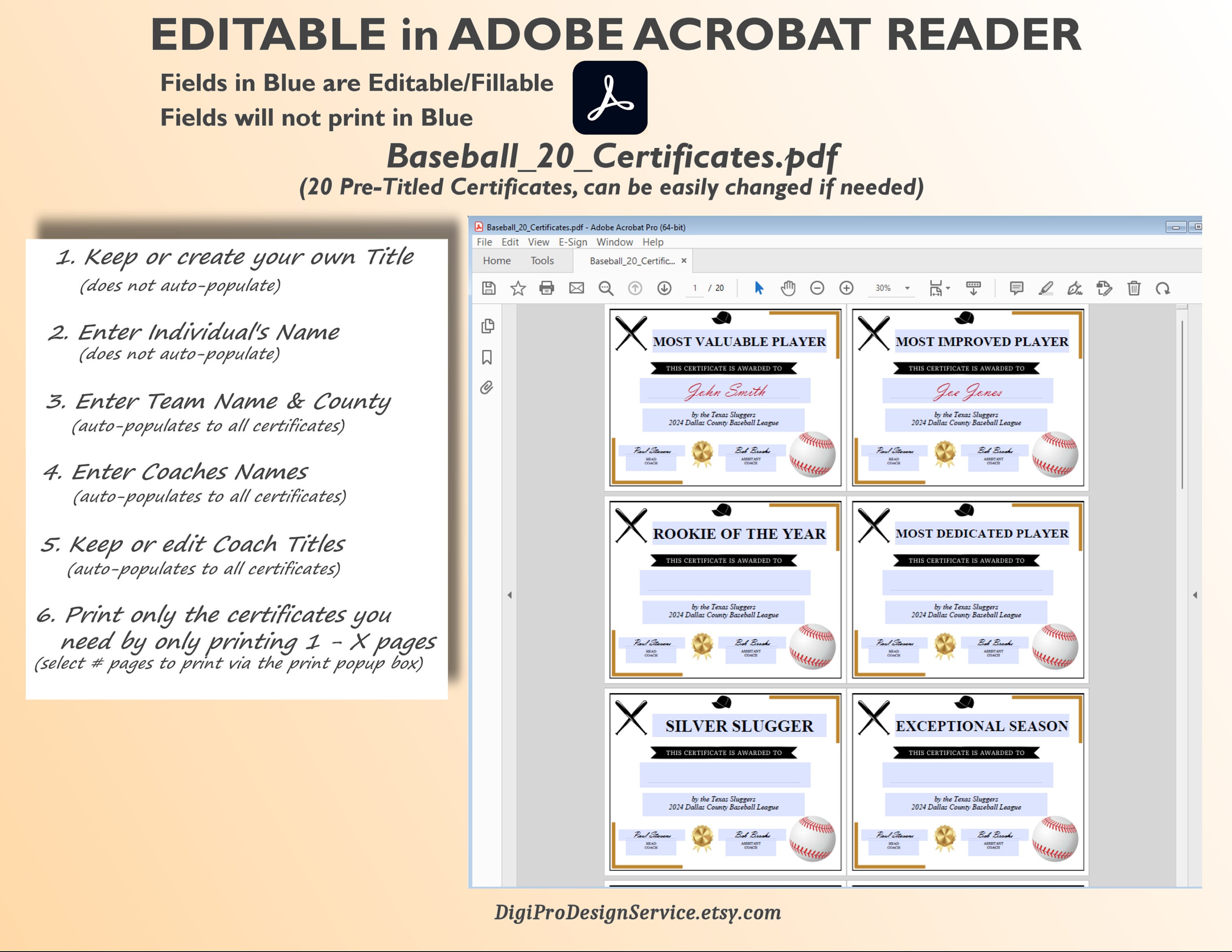 Editable Baseball Award Certificates: 21 PDF Templates (instant ...