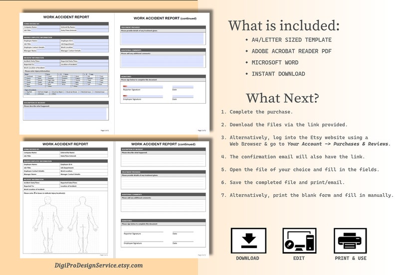 Editable Work Accident Report Form (PDF, Word) - Etsy
