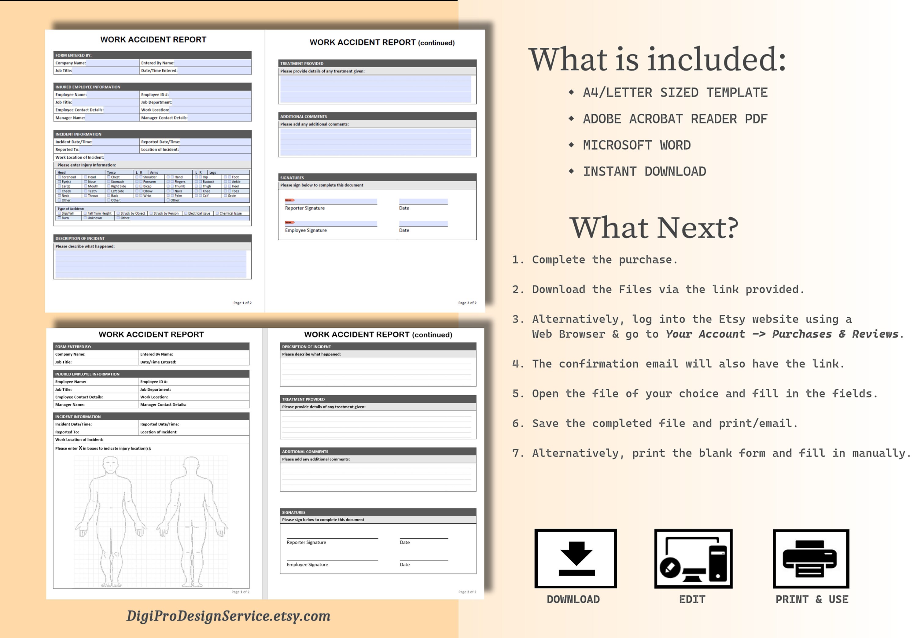Editable Work Accident Report Form (PDF, Word) - Etsy