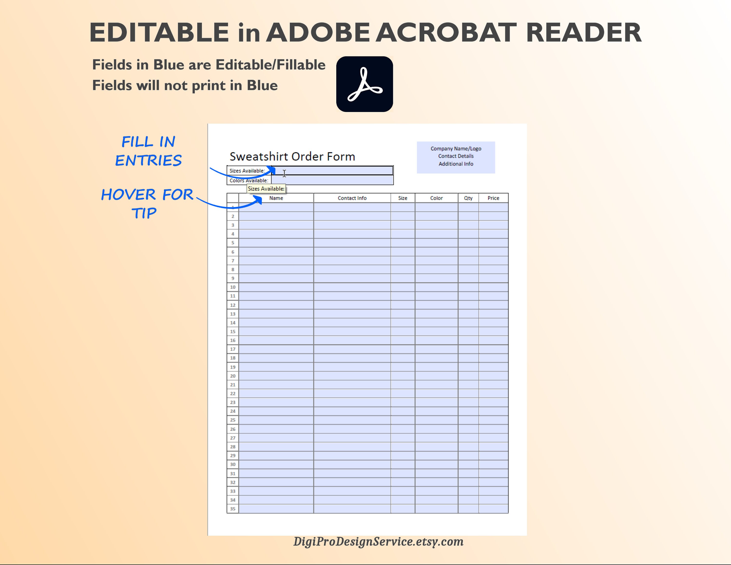 Sweatshirt Order Form Template: Editable PDF, Word, Google Docs - Etsy