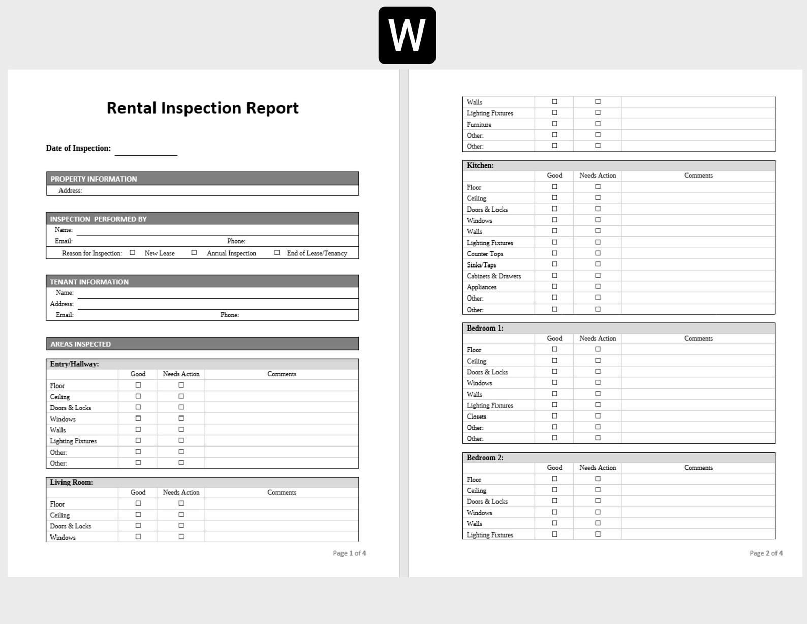 Rental Inspection Report Form: Editable PDF & Word Template - Etsy