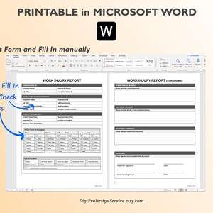 Work Injury Report Form: Printable & Editable PDF, Word Template - Etsy