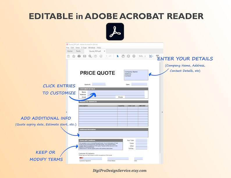 Price Quote Template: Editable PDF, Word & Google Docs - Etsy