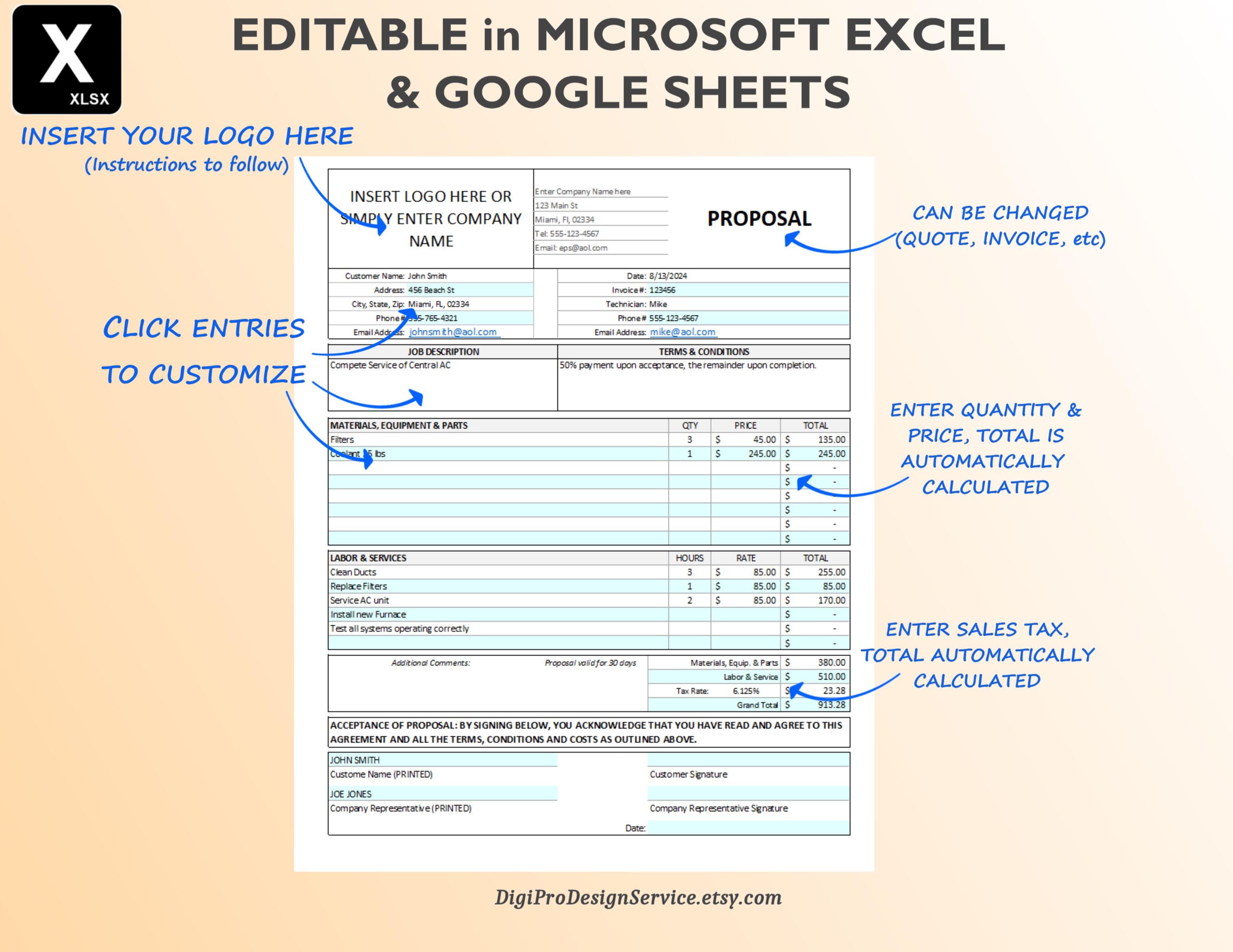 Editable Air Conditioner Proposal Template: Excel, Word, PDF - Etsy