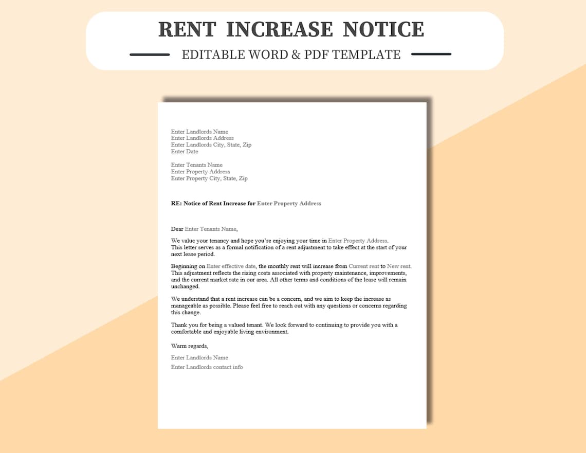 Rent Increase Letter Template: Editable PDF, Word, Google Docs - Etsy
