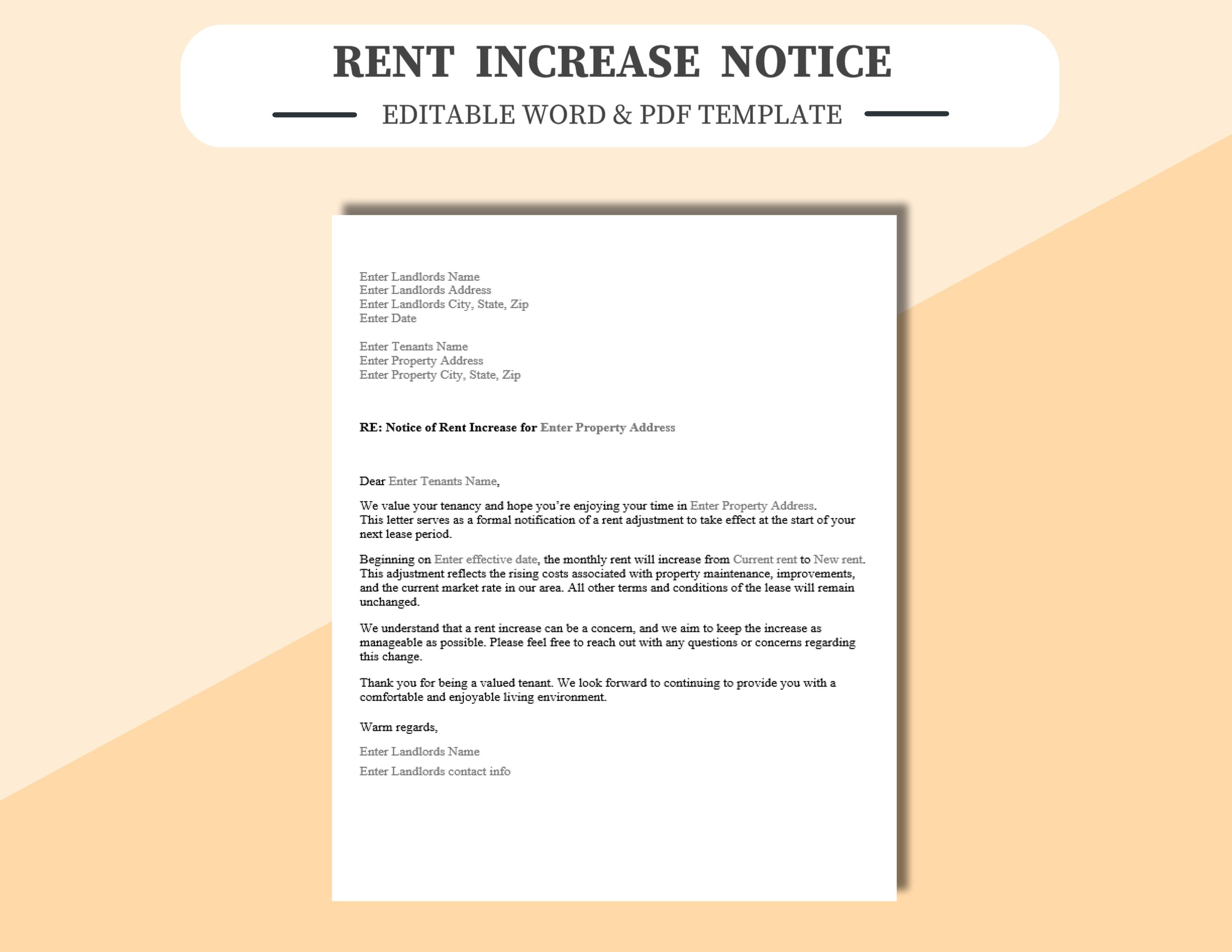 Rent Increase Letter Template: Editable PDF, Word, Google Docs - Etsy