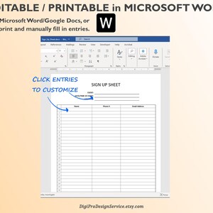 Event Sign-up Sheet: Editable Form (PDF, Word, Google Docs) - Etsy