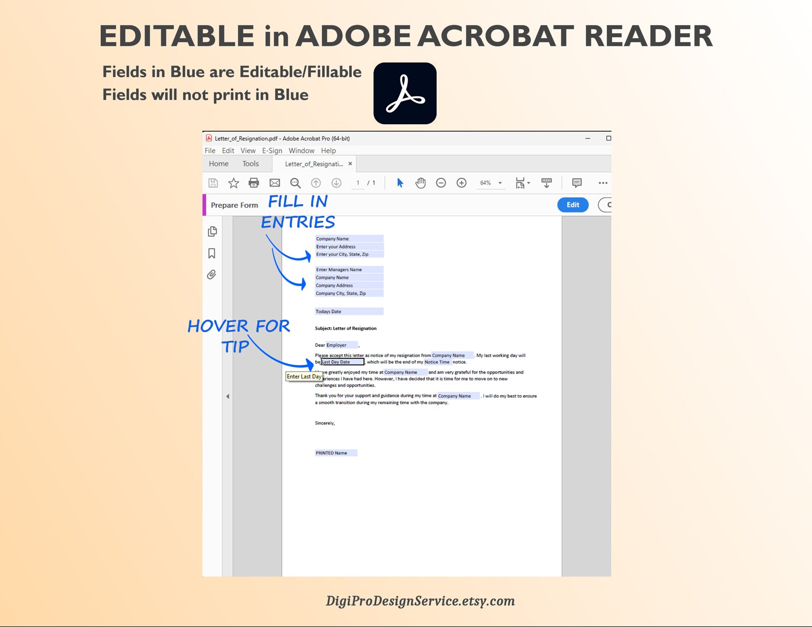 Letter of Resignation - Editable in Microsoft Word, Adobe Acrobat PDF ...