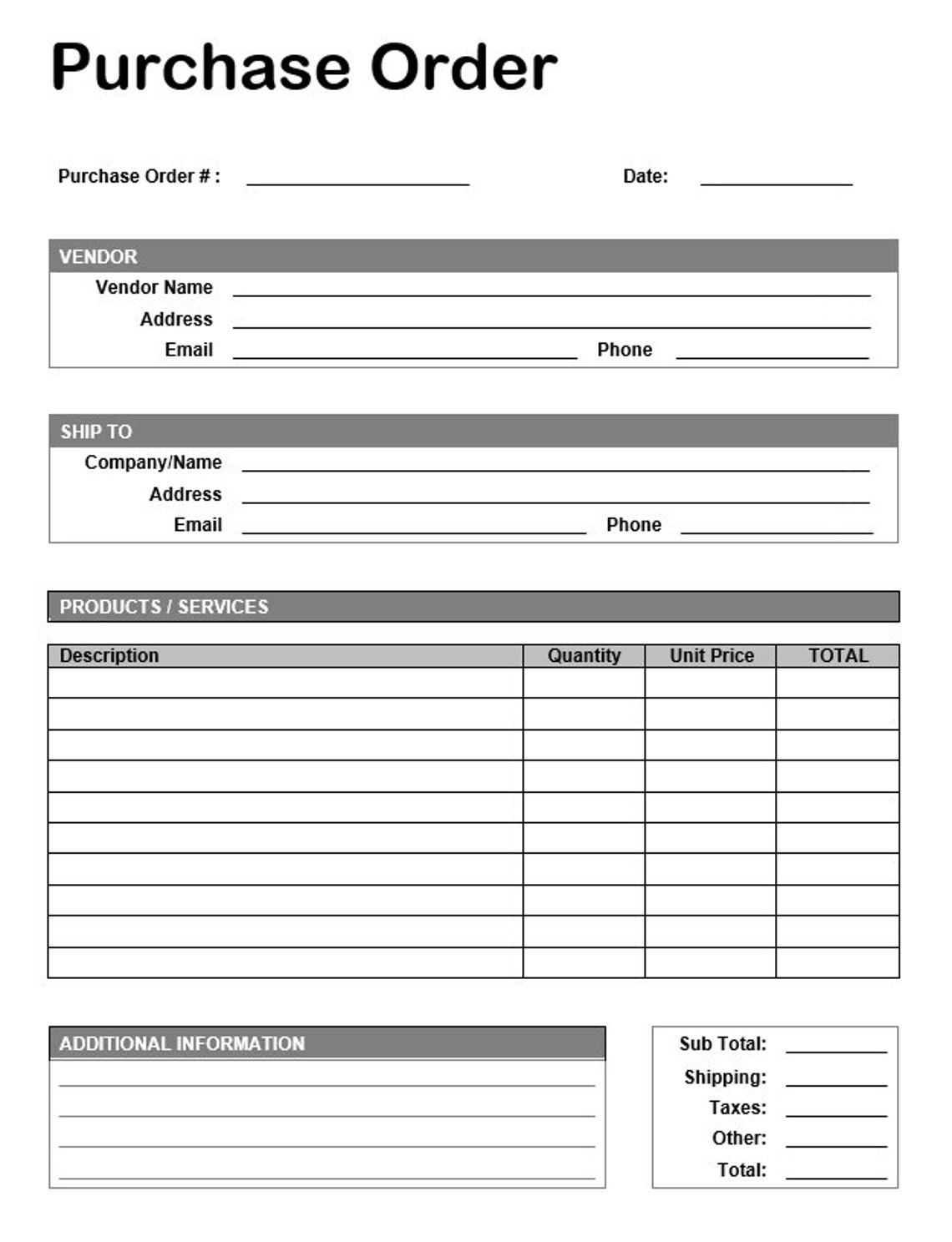 Purchase Order Form Editable / Fillable Fill in With - Etsy