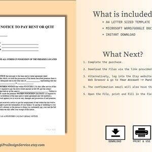 Printable 14 Day Notice to Pay Rent or Quit (word Doc) - Etsy