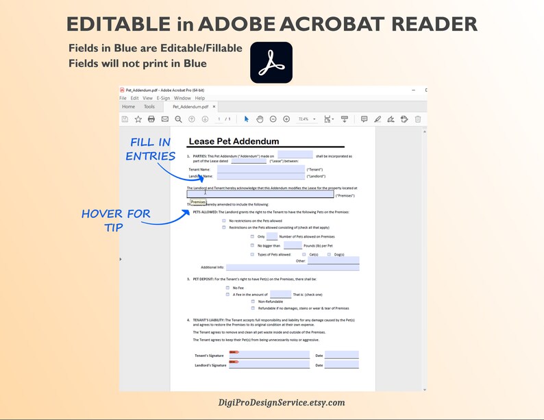 Pet Addendum to Lease: Editable Word & PDF Template - Etsy