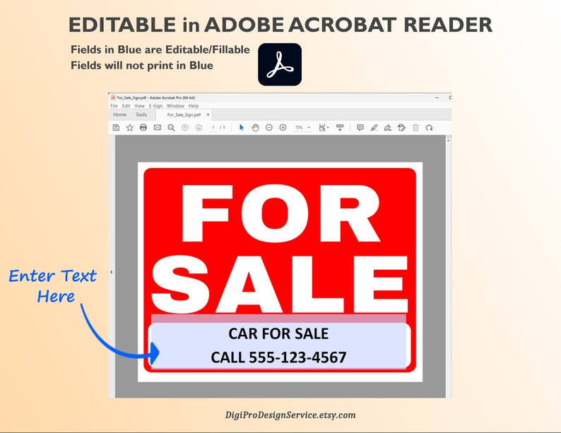 FOR SALE Sign. Printable/editable in Word and PDF Templates. - Etsy