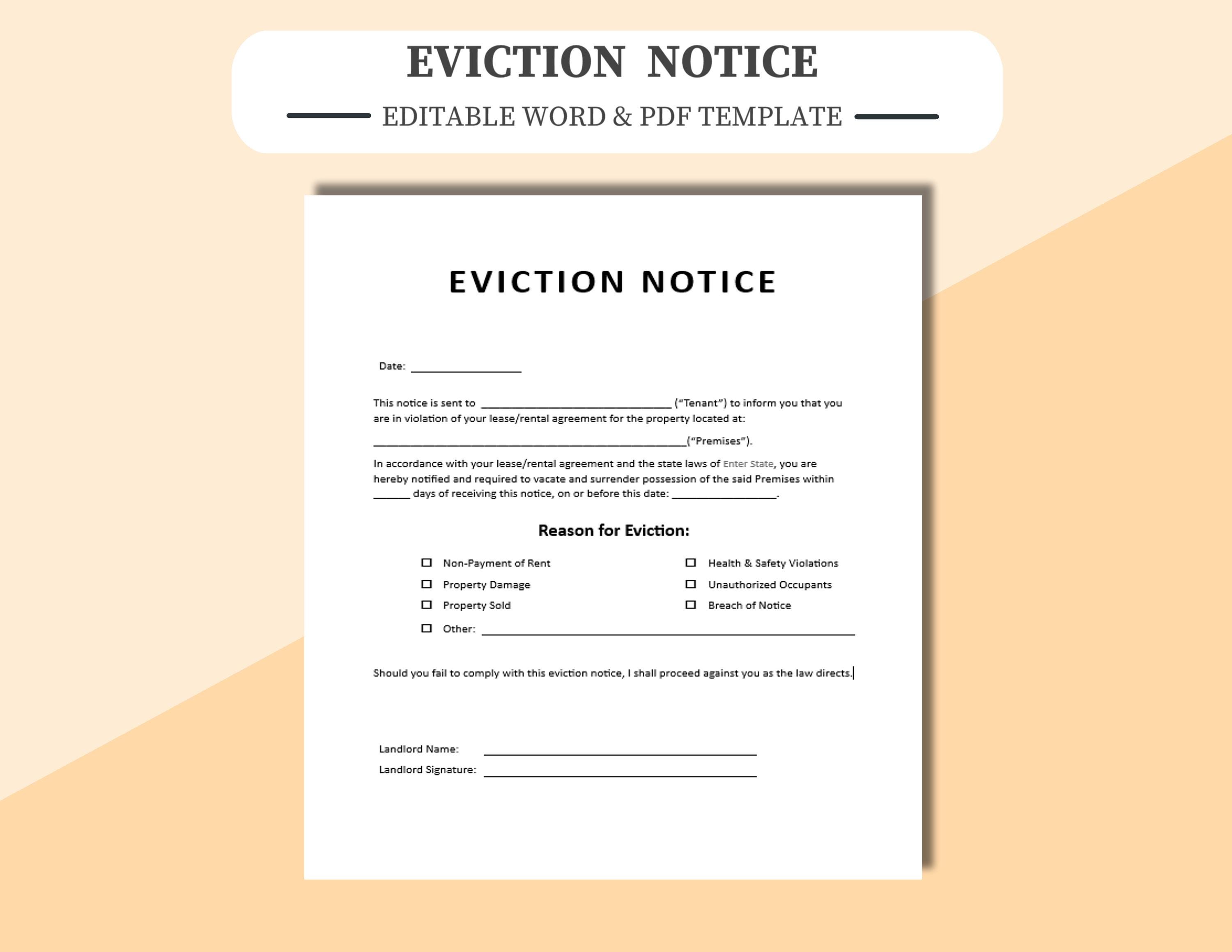 EVICTION Notice. Editable Fillable Tenant Eviction Form. Digitally Fill ...