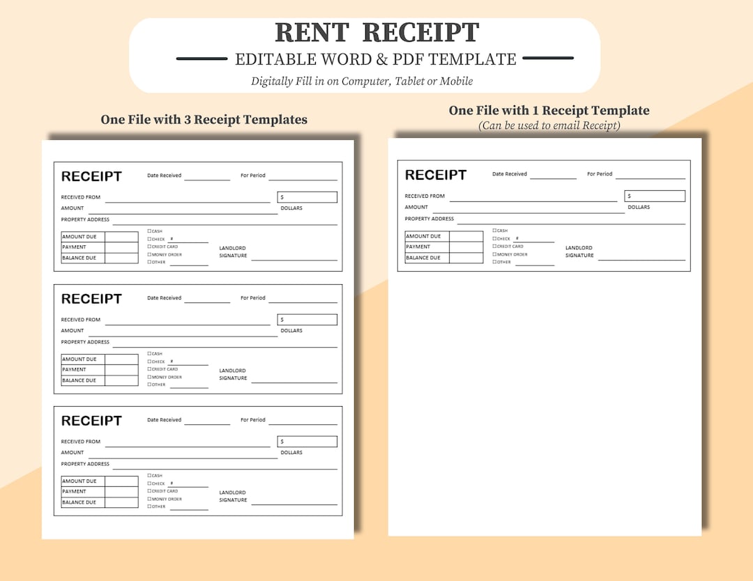 Editable Rent Receipt Template: Fillable PDF & Word (printable) - Etsy