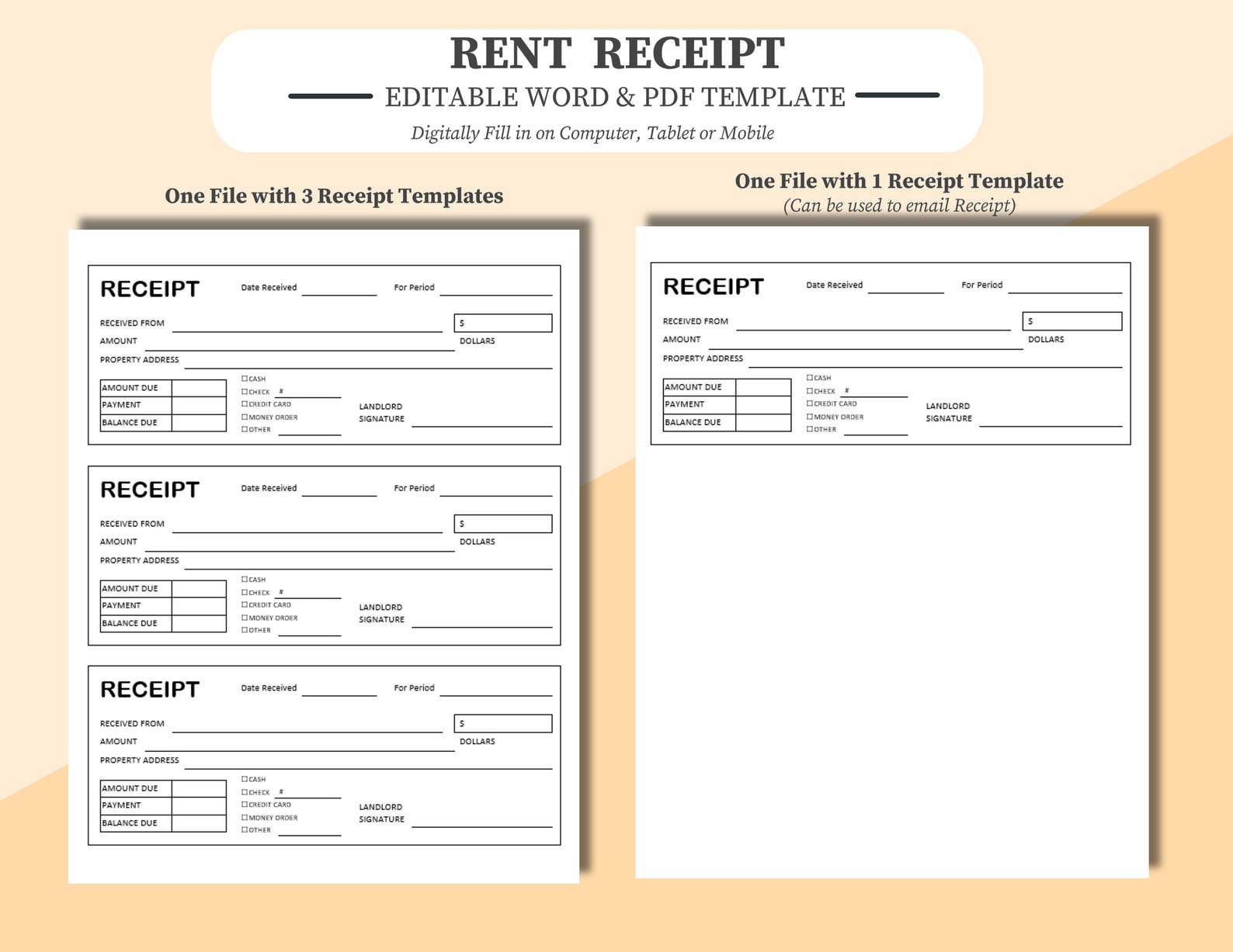 Editable Rent Receipt Template: Fillable PDF & Word (printable) - Etsy