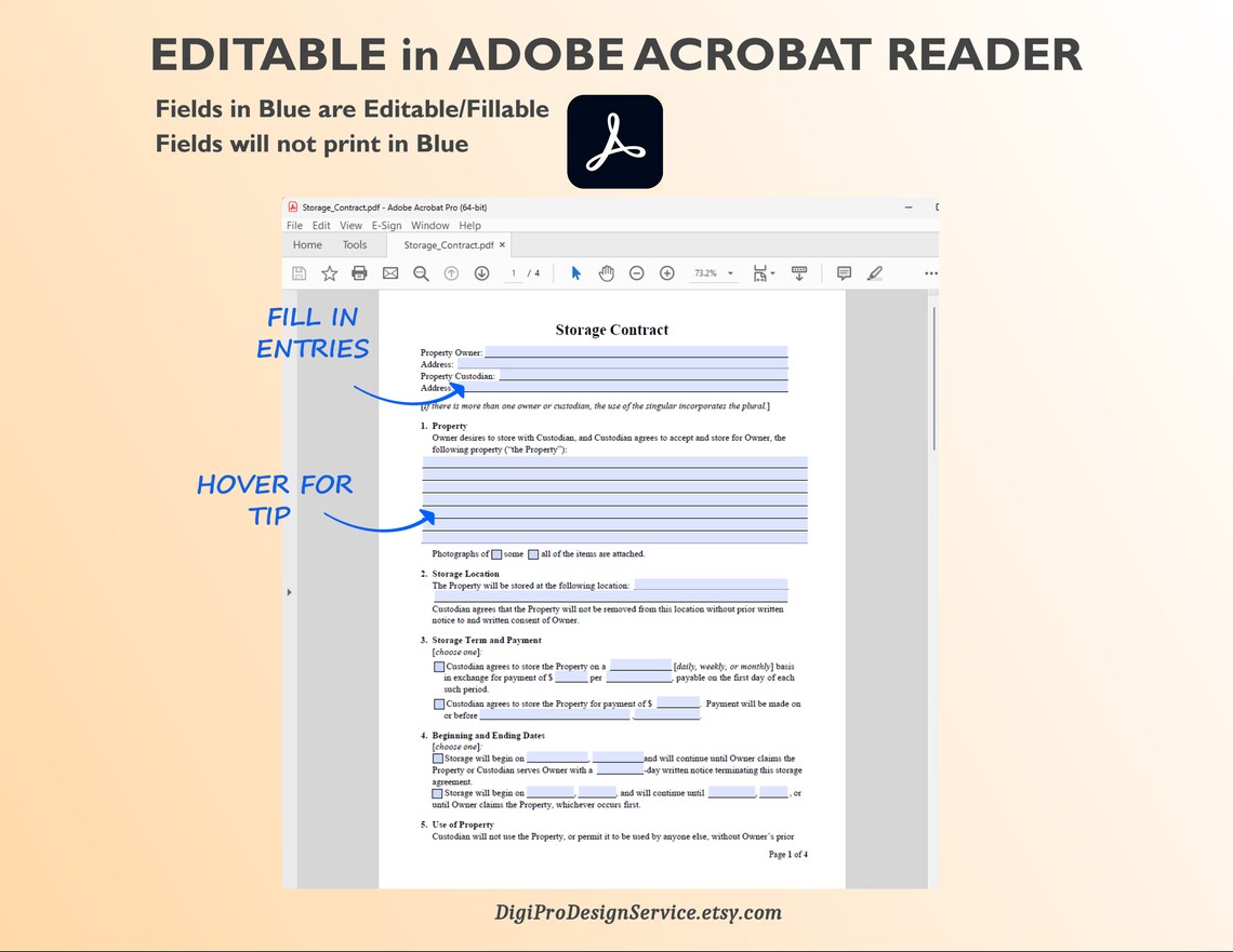 Storage Contract Agreement. Printable/editable Word and PDF Template ...