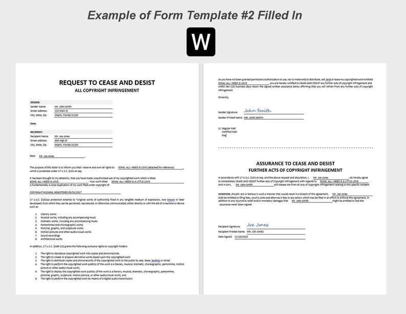 Copyright Infringement Cease and Desist Form. Fully Editable Word and ...
