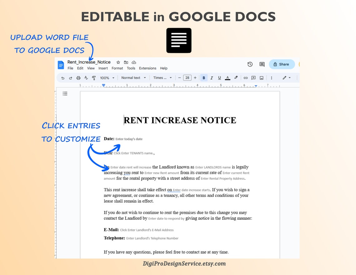 Rent Increase Template: Editable Form (word & PDF) - Etsy