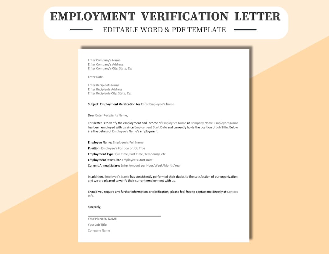 Editable Employment Verification Letter Template (digital Download) - Etsy