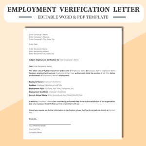 Editable Employment Verification Letter Template (digital Download) - Etsy