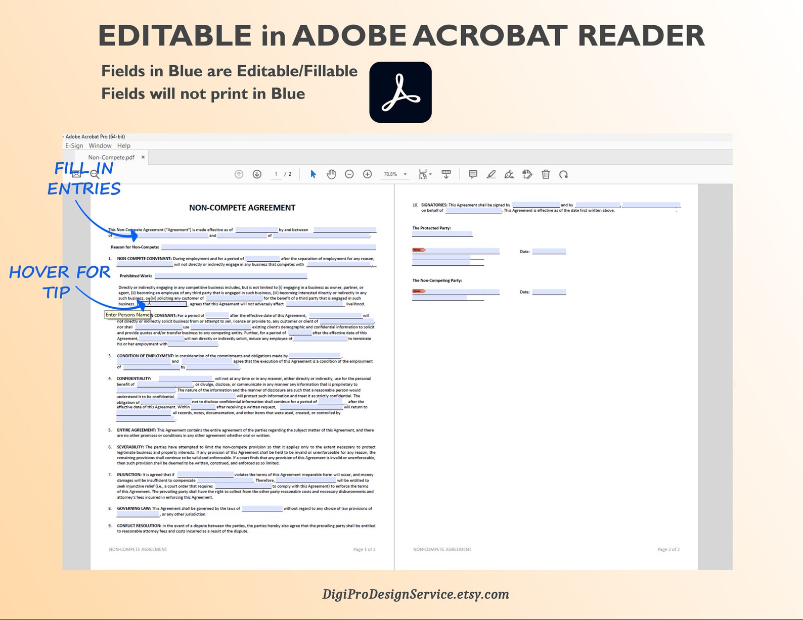 Non-compete Form. Editable & Printable Non Compete Template. Fully ...
