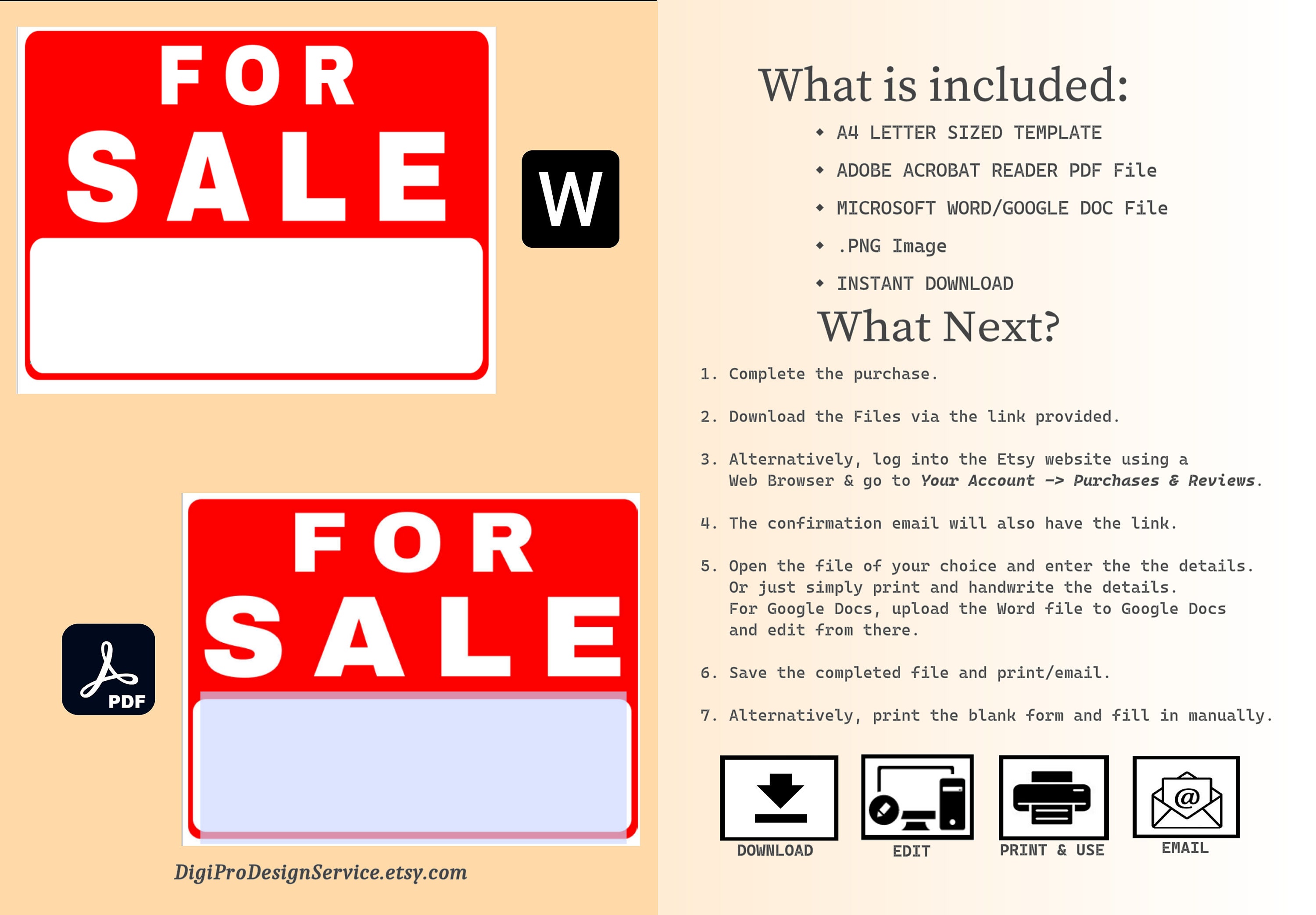 FOR SALE Sign. Printable/editable in Word and PDF Templates. - Etsy Canada