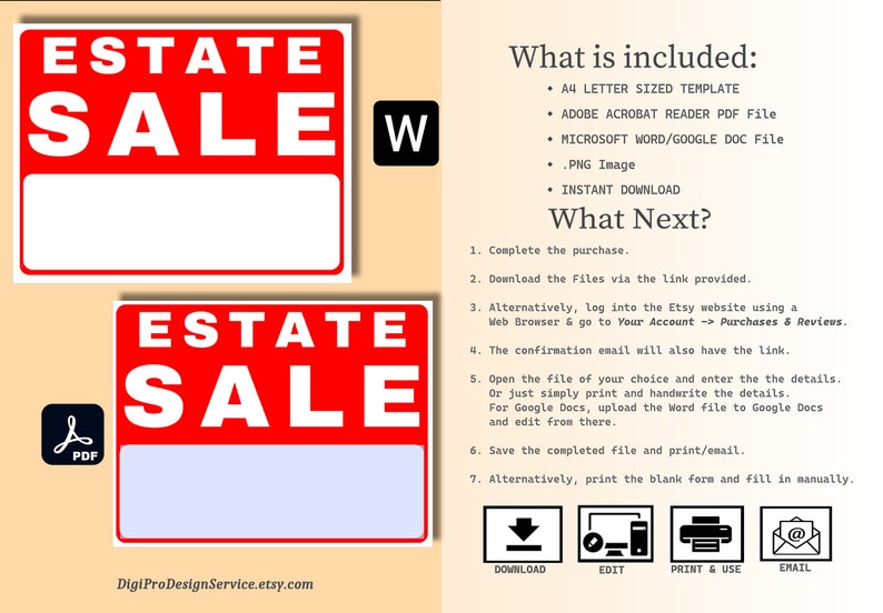 ESTATE Sale Sign. Printable/editable Estate Sale Sign in WORD & PDF ...