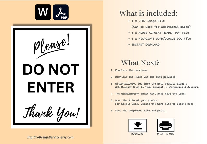 Please Do Not Enter Sign: Printable PDF, Word, PNG - Etsy