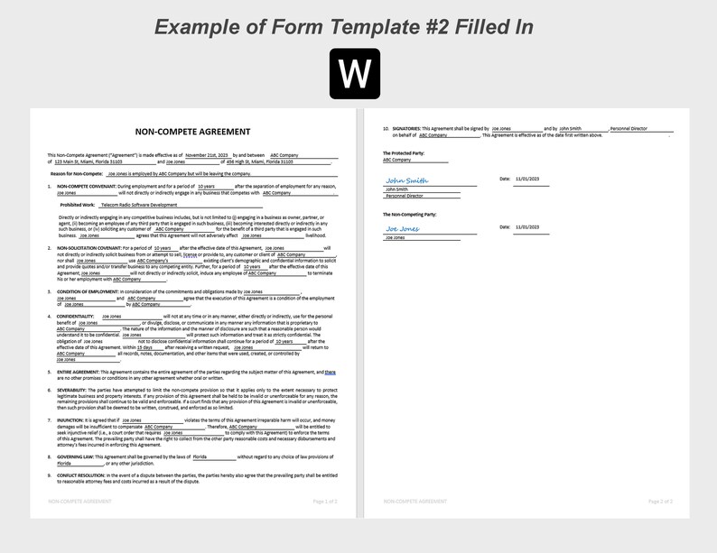 Non-compete Form. Editable & Printable Non Compete Template. Fully ...