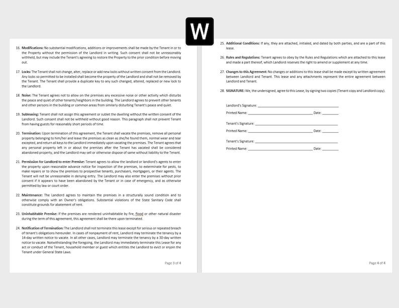 Residential Rental Lease Agreement: Editable Word & PDF Template - Etsy