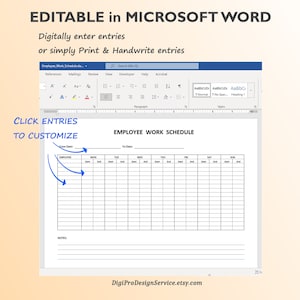 Employee Work Schedule Template: Editable & Printable (PDF, Word ...