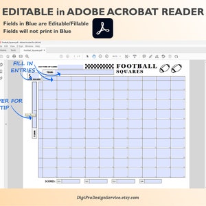 Football Squares Sheet: Editable PDF Template - Etsy