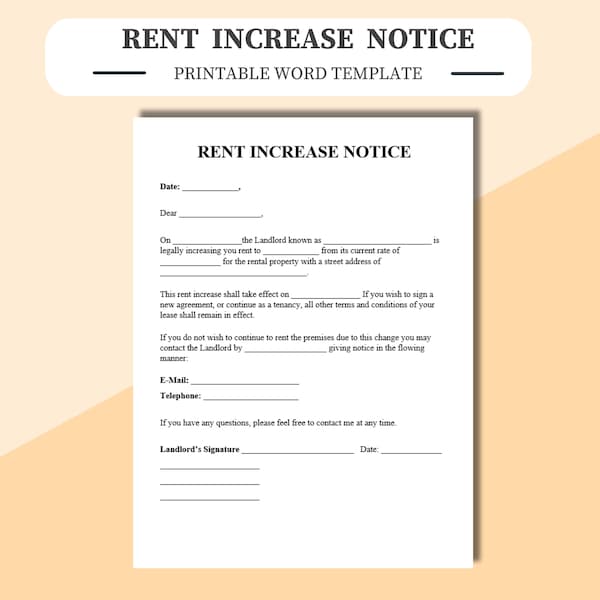 Increase in Rent Template - Etsy