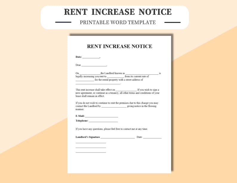 Rent Increase Notice Form: Landlord Template (printable Word & Google ...