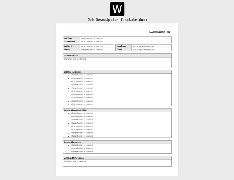 Editable Job Description Template: Word & PDF Form - Etsy