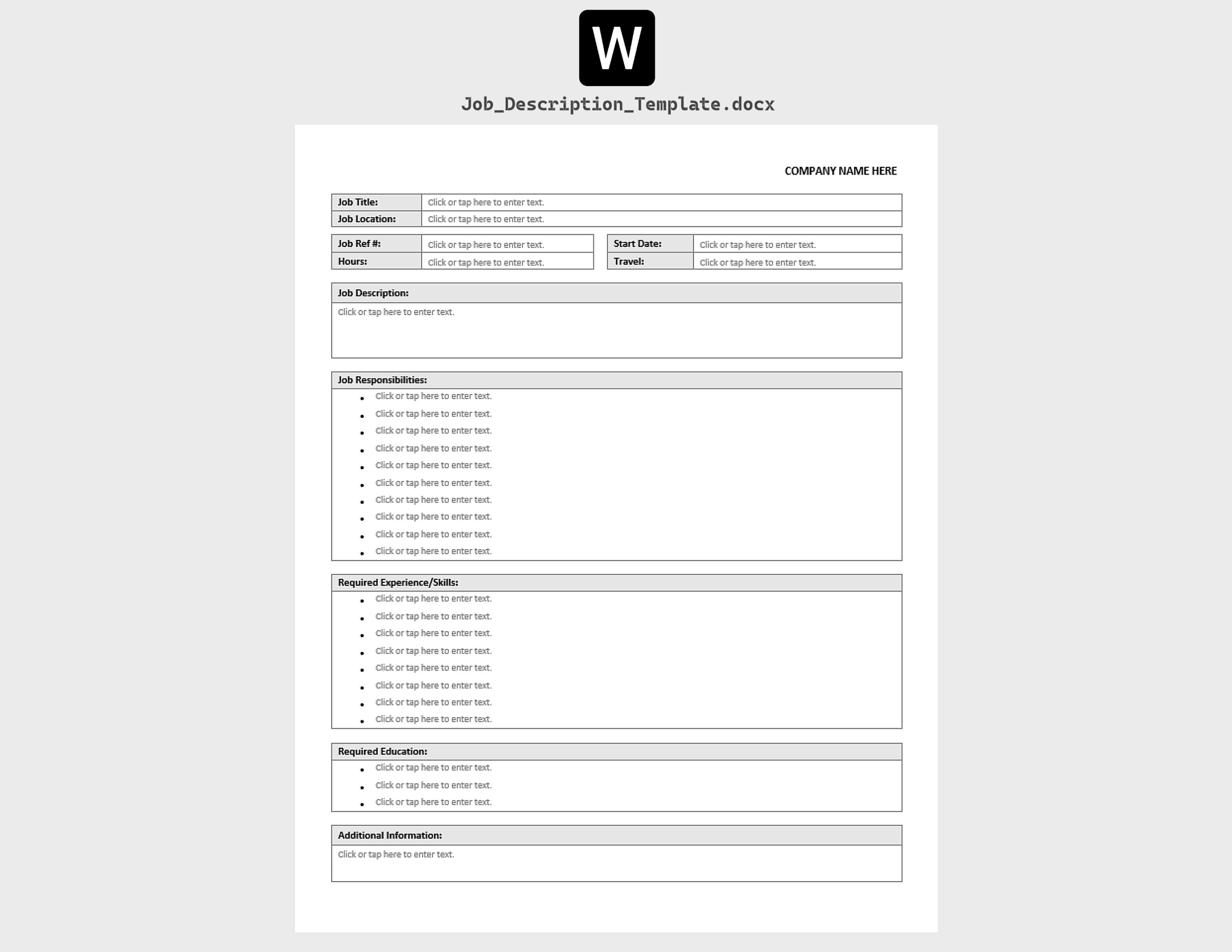 Editable Job Description Template: Word & PDF Form - Etsy