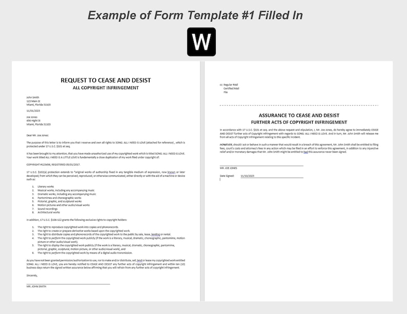 Copyright Infringement Cease and Desist Form. Fully Editable Word and ...