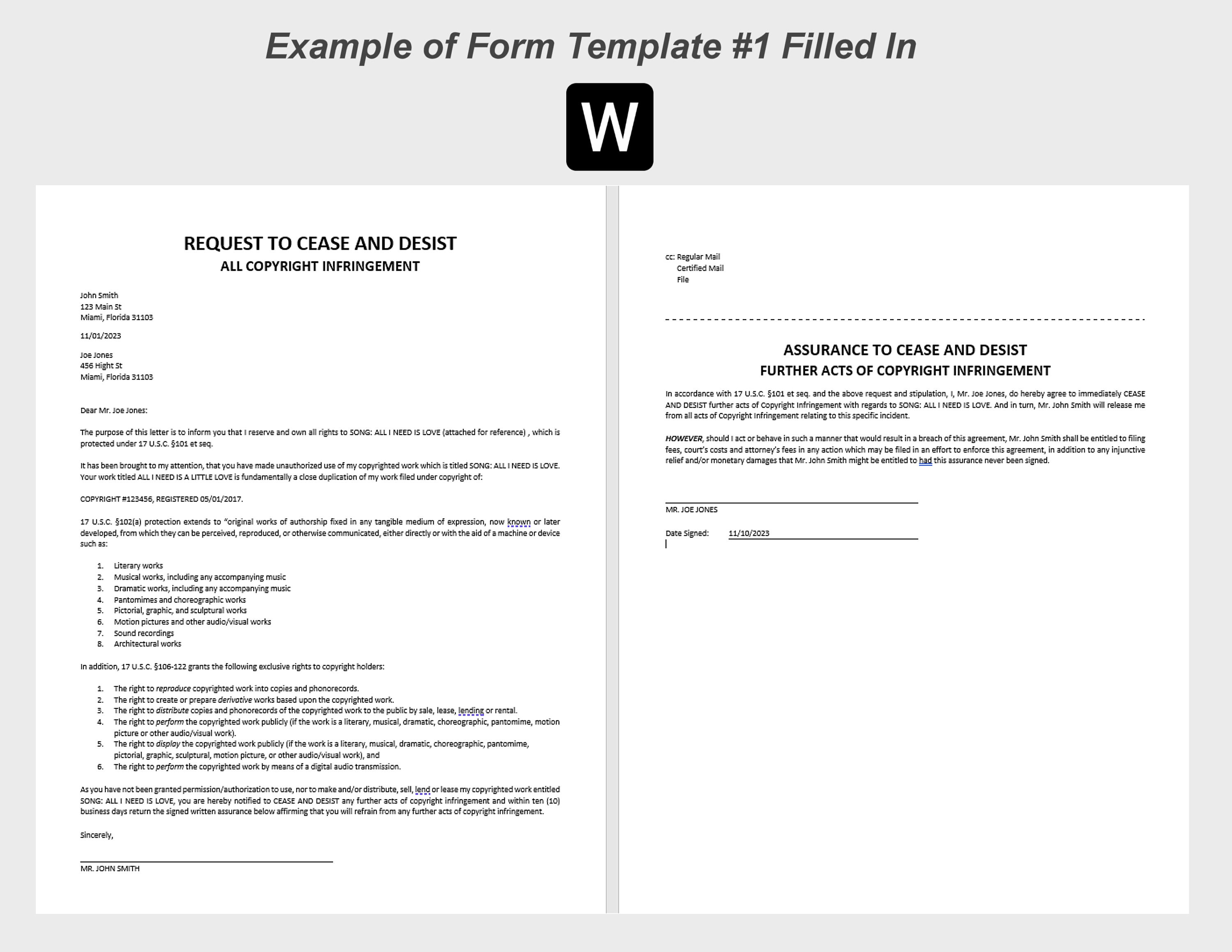 Copyright Infringement Cease and Desist Form. Fully Editable Word and ...