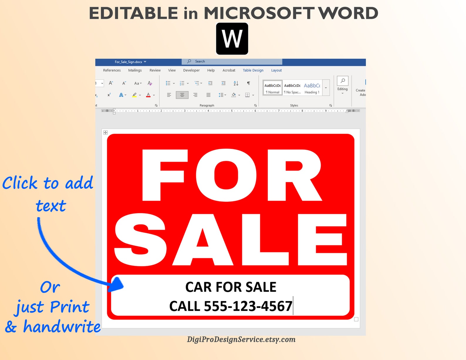 FOR SALE Sign. Printable/editable in Word and PDF Templates. - Etsy