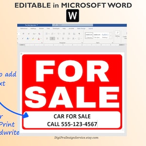 FOR SALE Sign. Printable/editable in Word and PDF Templates. - Etsy