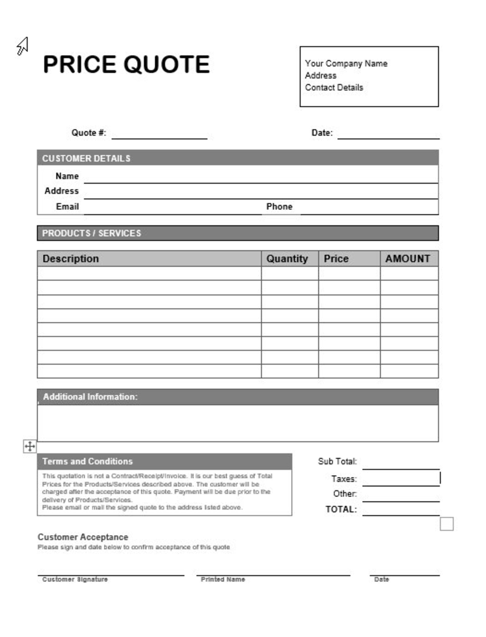 Price Quote Template: Editable PDF, Word & Google Docs - Etsy