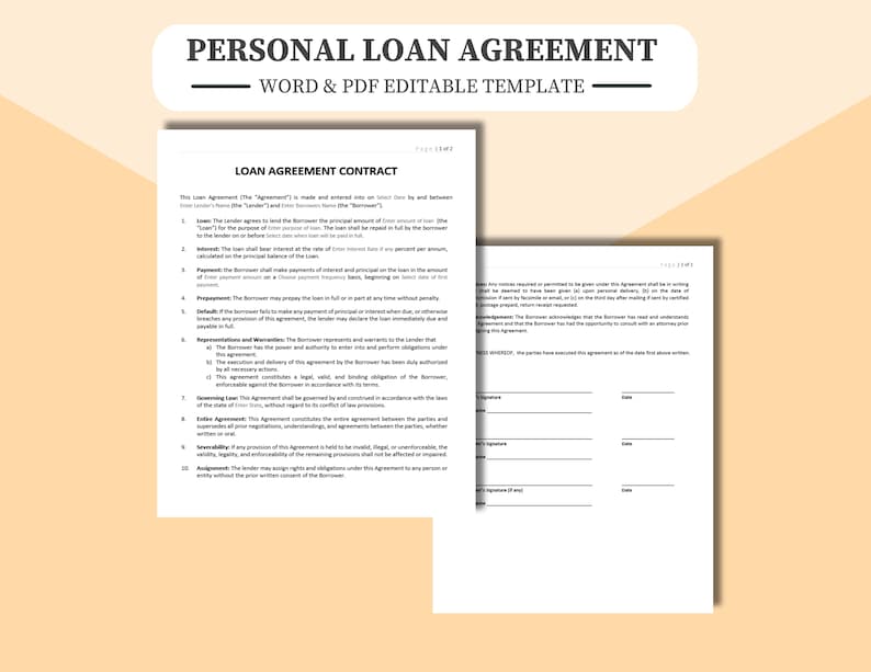 Personal Loan Agreement Template: Editable & Fillable (PDF, Word ...