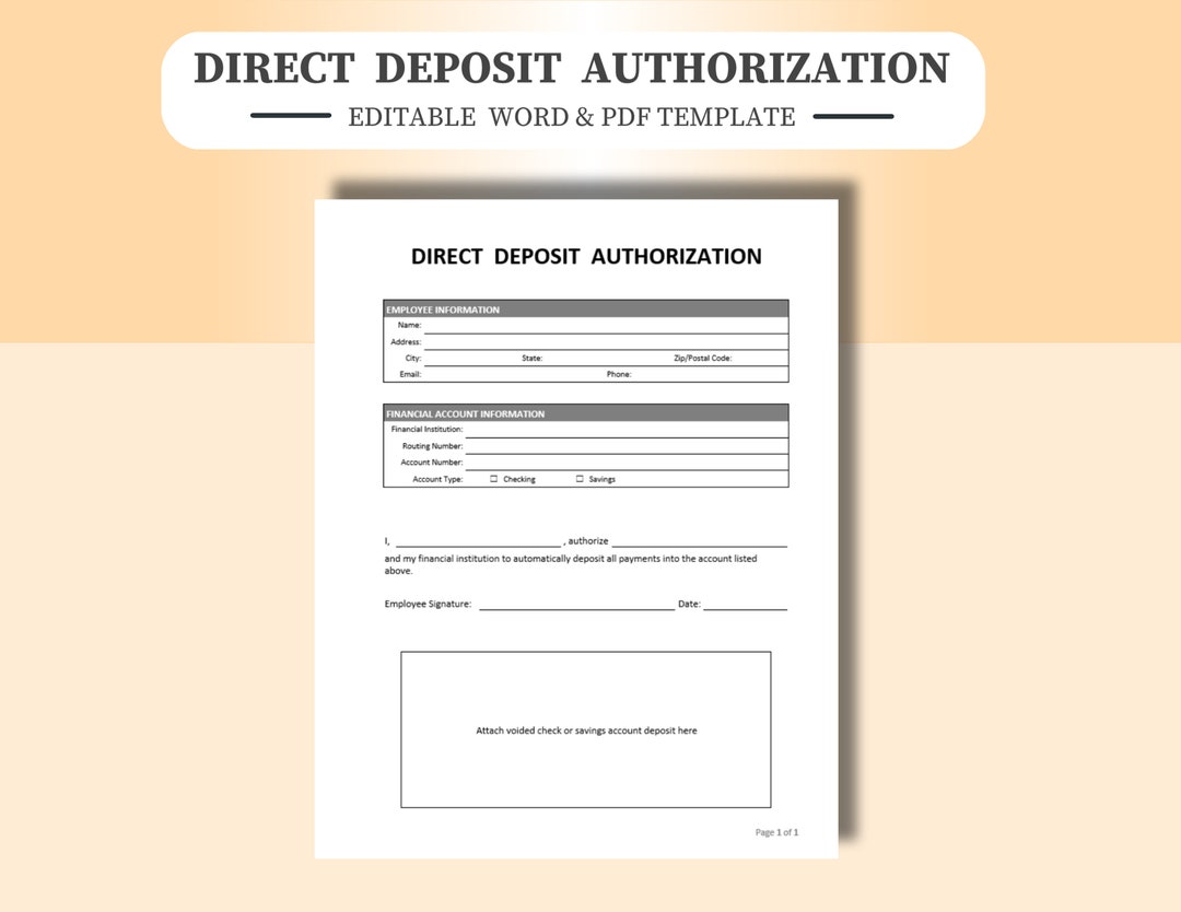 Direct Deposit Authorization Form. Editable and Printable Word and ...