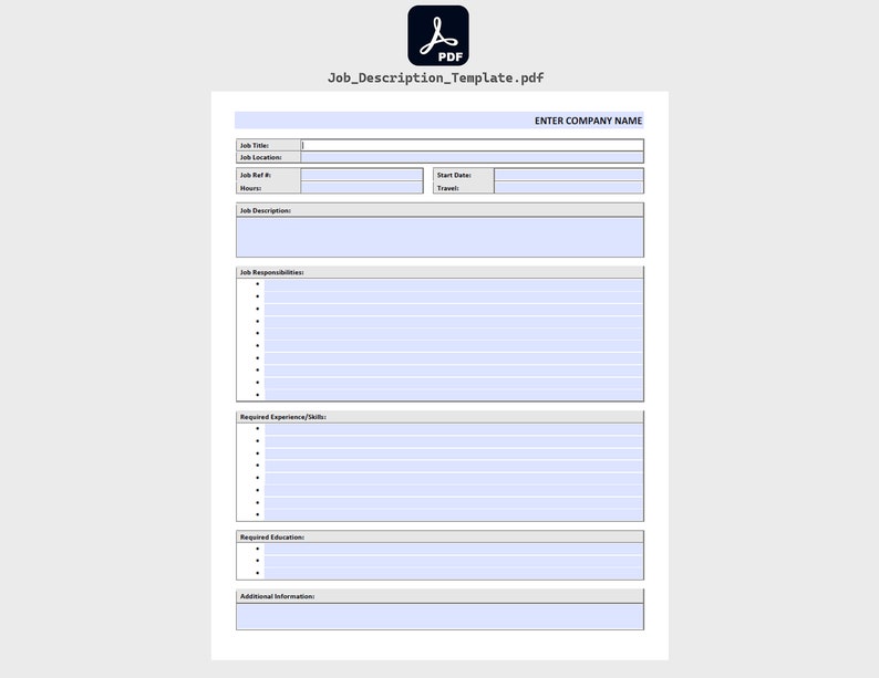 Editable Job Description Template: Word & PDF Form - Etsy