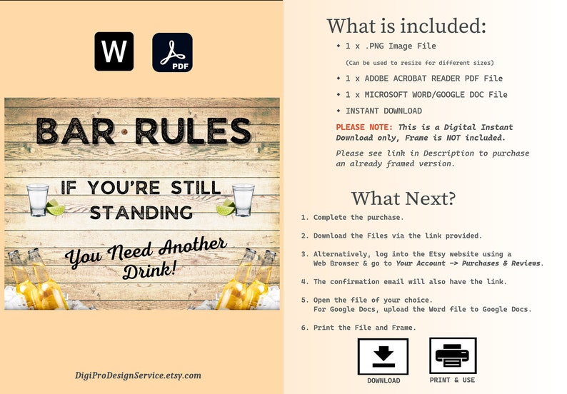 Bar Rules Sign. Printable A4/letter Size Word and PDF File, Plus PNG ...